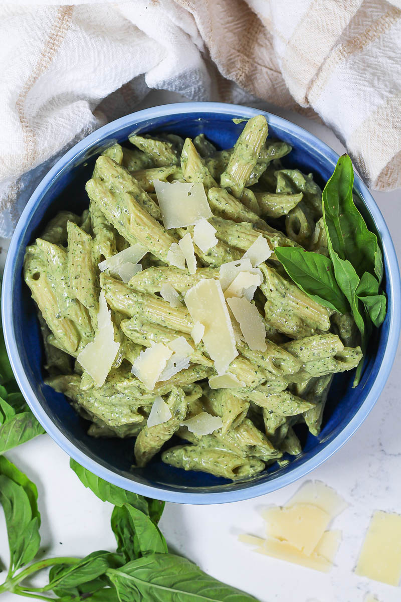Pasta with Creamy Pesto - Nutrition to Fit | Lindsey Janeiro | Easy ...